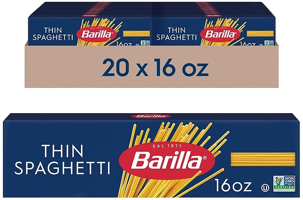 Amazon Deal on Barilla Thin Spaghetti Pasta, 16 oz., Pack of 20, Non ...