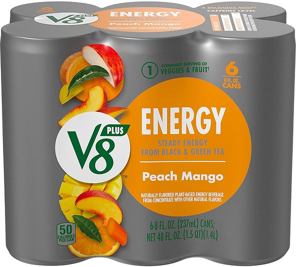 Amazon Deal on V8 +Energy Peach Mango Energy Drink, 8 fl oz Can (Pack of 6)