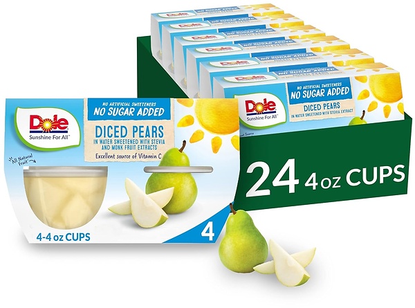 Amazon Deal on Dole Fruit Bowls, No Sugar Added Diced Pears, 4oz, 24 Cups